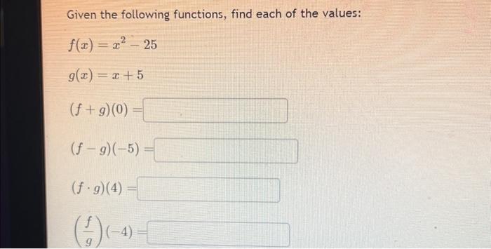 Solved Given the following functions, find each of the | Chegg.com