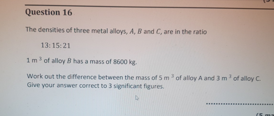 Solved Question 16The densities of three metal alloys, A,B | Chegg.com