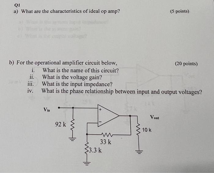 Solved a) What are the characteristics of ideal op amp? ( 5 | Chegg.com