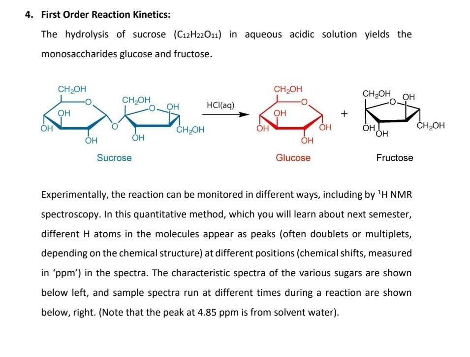 Solved 4. First Order Reaction Kinetics: The hydrolysis of | Chegg.com