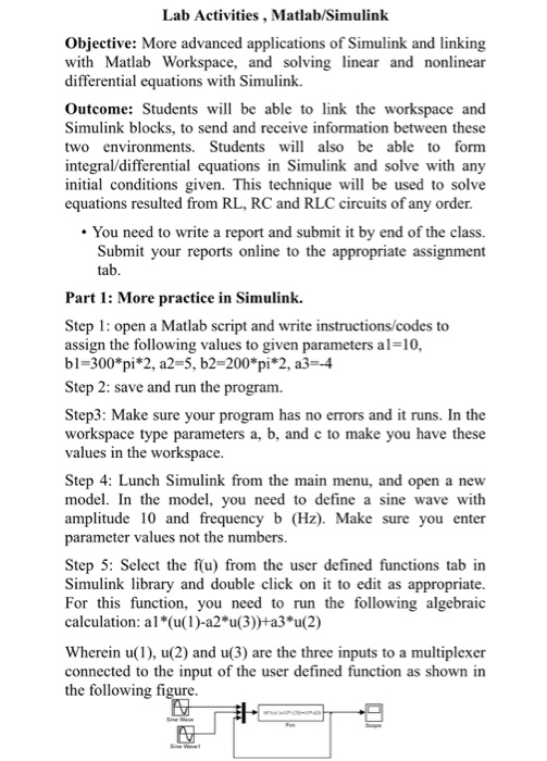 Solved Lab Activities Matlabsimulink Objective More