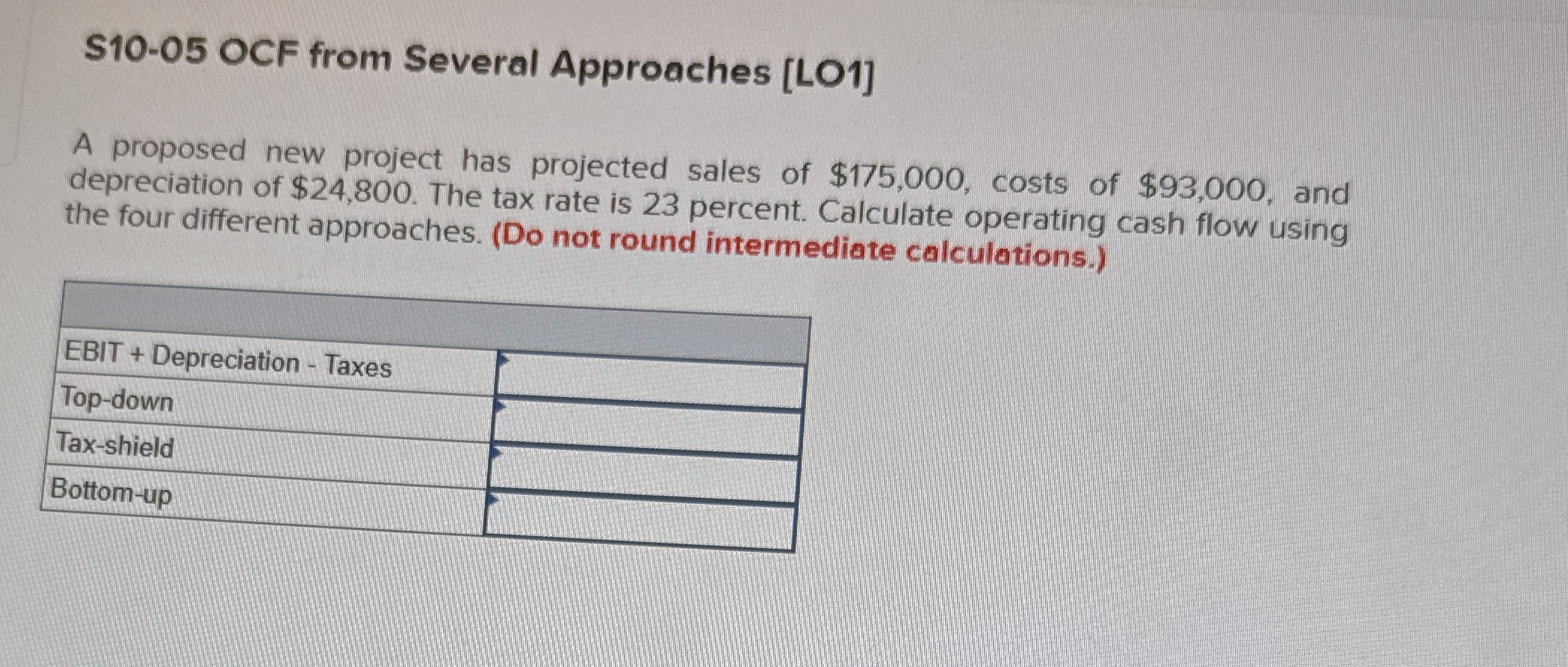 Solved S10-05 ﻿OCF from Several Approaches [LO1]A proposed | Chegg.com