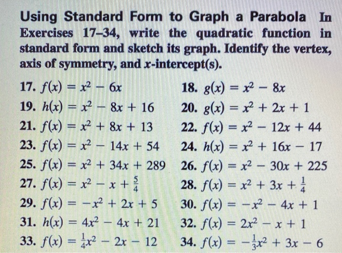 Solved Using Standard Form to Graph a Parabola In Exercises | Chegg.com