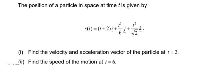 Solved The position of a particle in space at time t is | Chegg.com