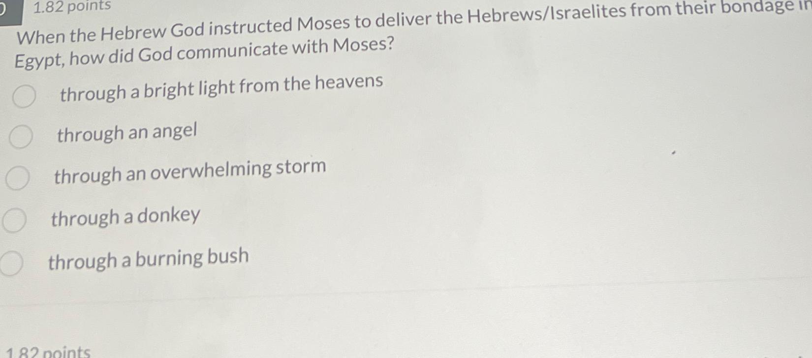 Solved When the Hebrew God instructed Moses to deliver the | Chegg.com