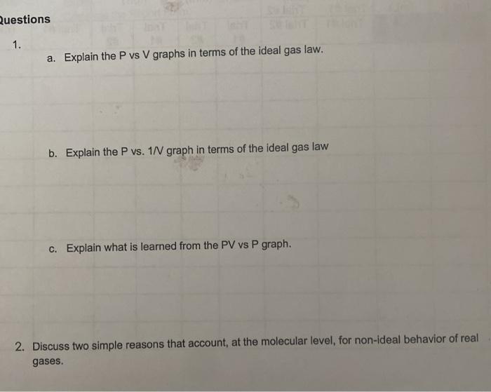 Solved Questions 1. a. Explain the P vs V graphs in terms of | Chegg.com