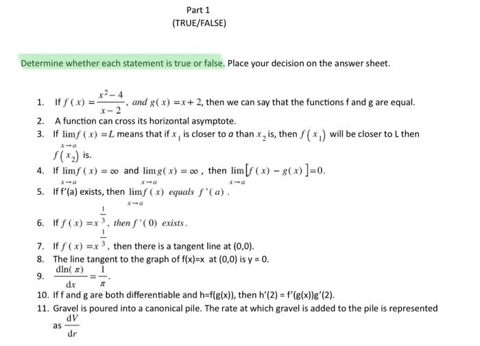Determine whether each statement is true or false. | Chegg.com