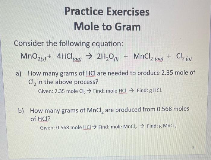 Solved Practice Exercises Gram to Gram Consider the | Chegg.com