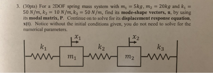 Solved 3. (30pts) For a 2DOF spring mass system with my = | Chegg.com