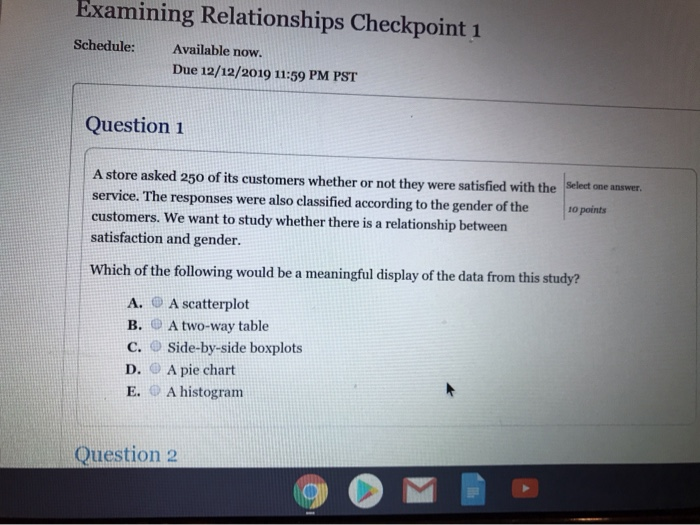 Solved Examining Relationships Checkpoint 1 Schedule: | Chegg.com