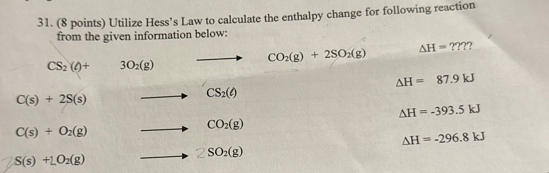 Solved ( 8 ﻿points) ﻿Utilize Hess's Law to calculate the | Chegg.com