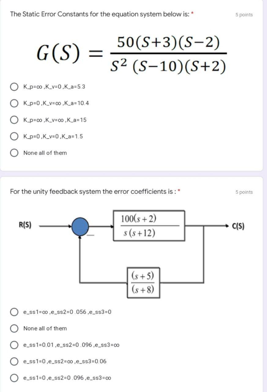 Solved The Static Error Constants for the equation system | Chegg.com