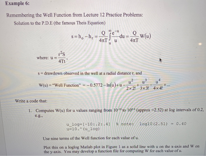 Solved Example 6: Remembering the Well Function from Lecture | Chegg.com
