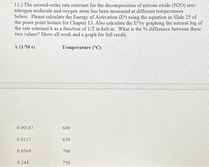 Solved 11.) The second-order rate constant for the | Chegg.com