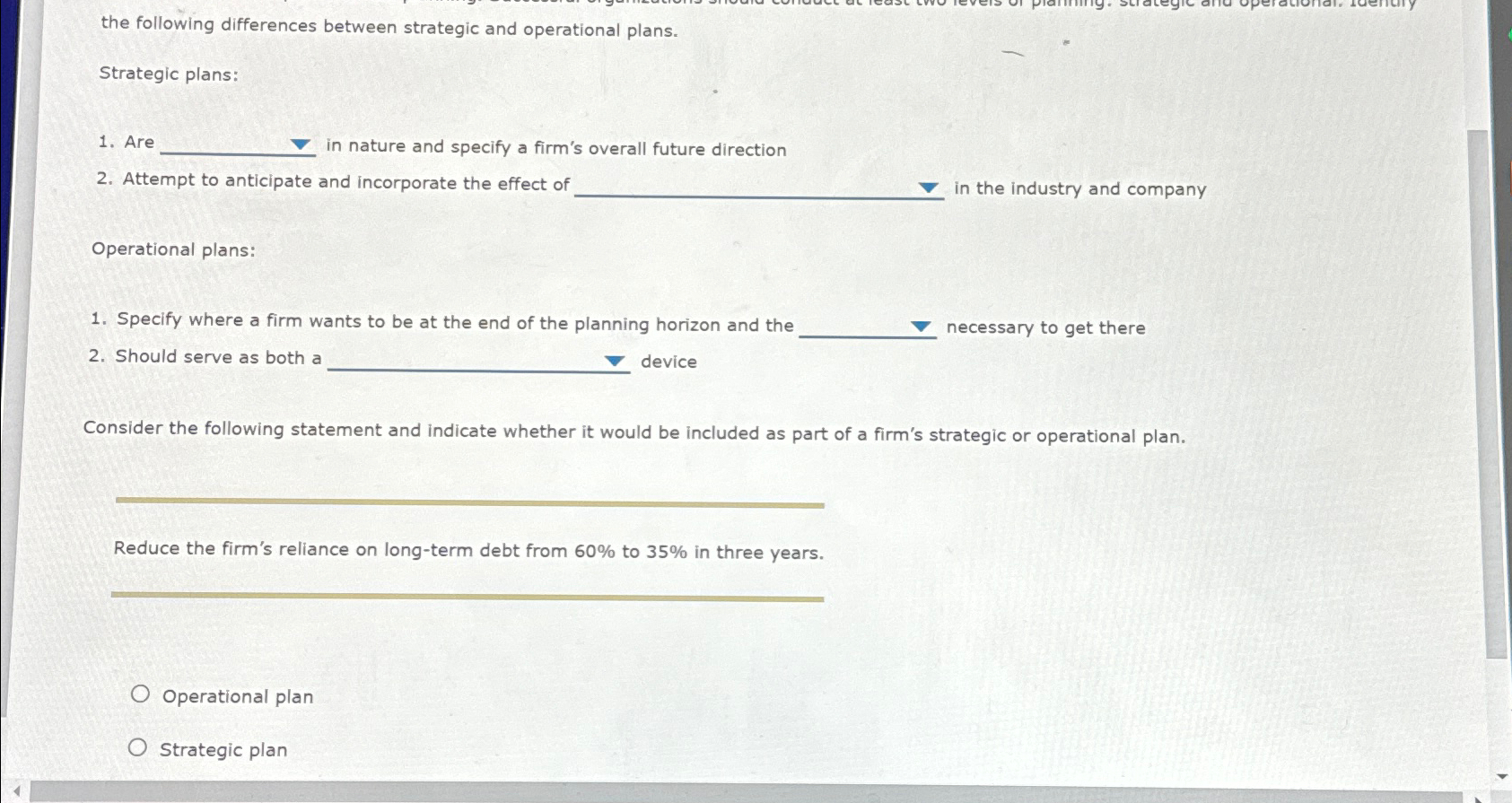 Solved the following differences between strategic and | Chegg.com