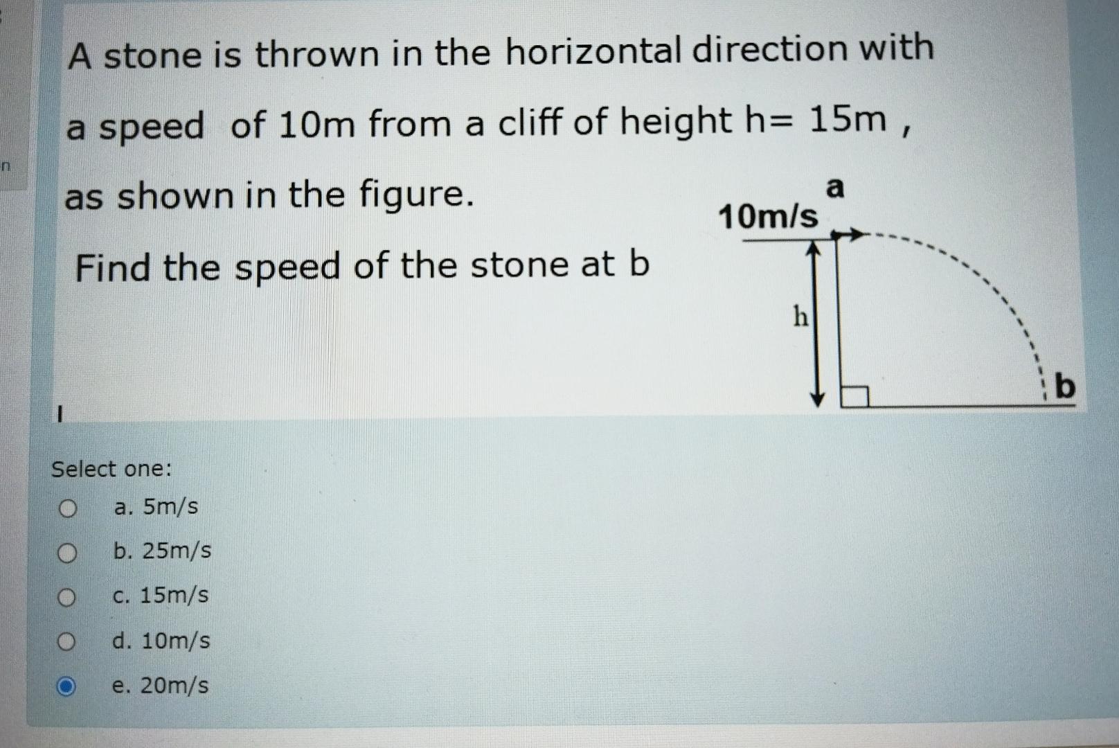 Solved A stone is thrown in the horizontal direction with a | Chegg.com