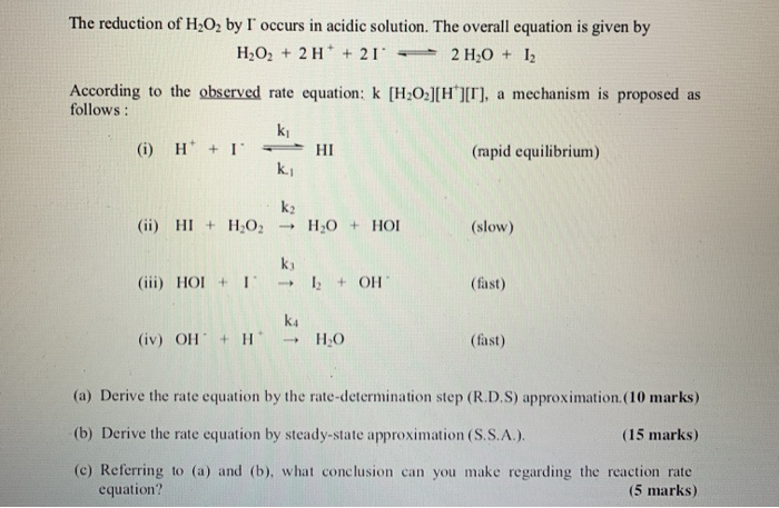 Solved The reduction of H2O2 by I occurs in acidic solution. | Chegg.com
