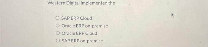 Solved Western Digital implemented the SAP ERP Cloud Oracle | Chegg.com