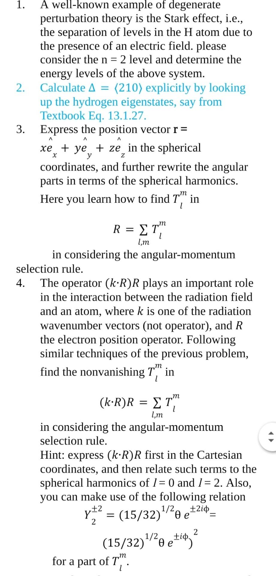 Solved 1. 2. A well-known example of degenerate perturbation | Chegg.com