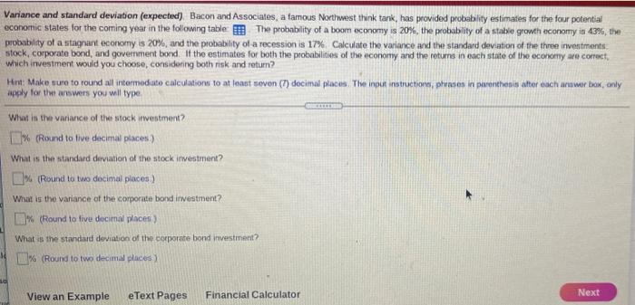 Solved Variance and standard deviation (expected) Bacon and | Chegg.com