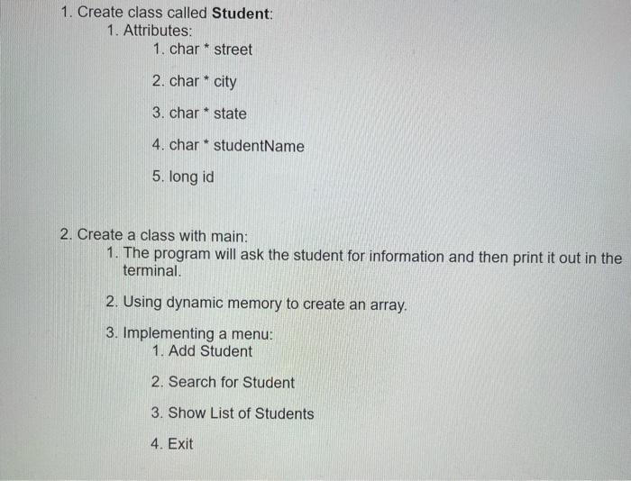 Solved 1. Create class called Student: 1. Attributes: 1. | Chegg.com