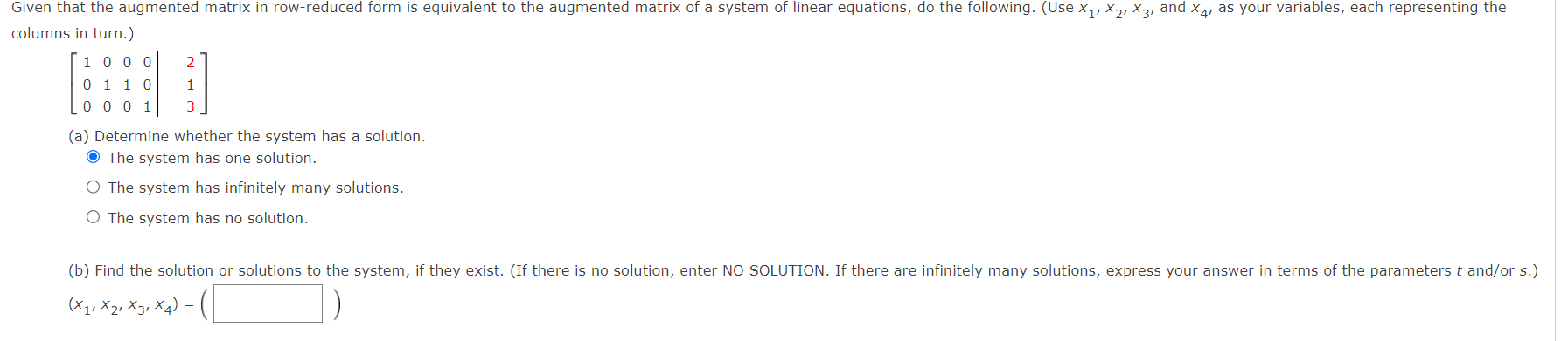 Solved Given That The Augmented Matrix In Row Reduced Form 7384