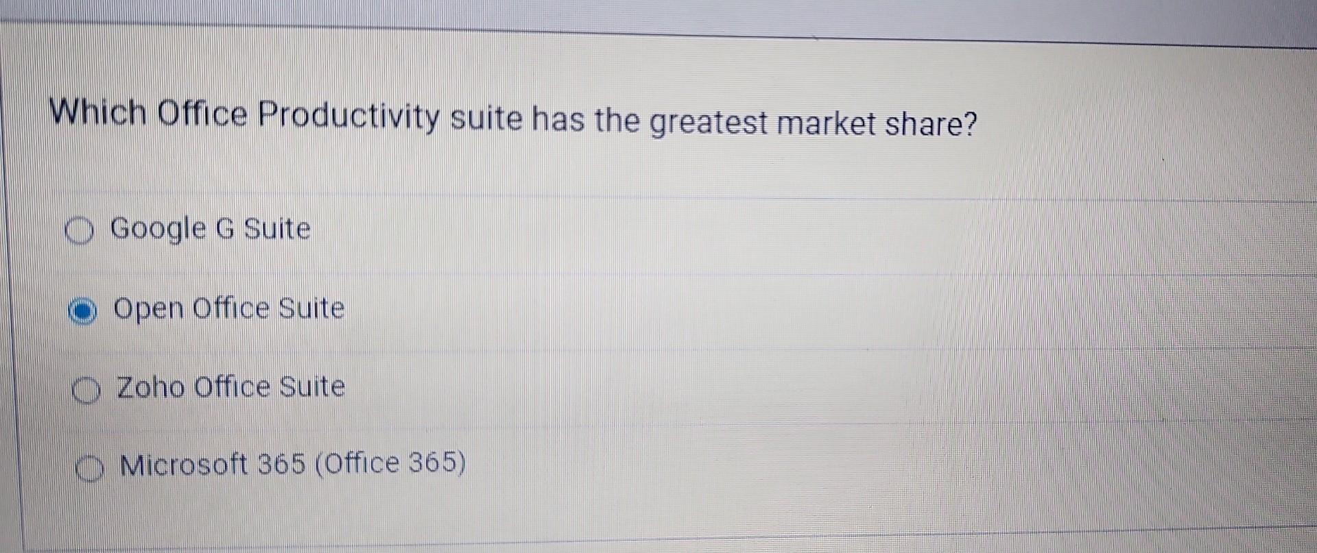 Solved Which Office Productivity suite has the greatest | Chegg.com