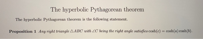 Solved The hyperbolic Pythagorean theorem The hyperbolic | Chegg.com