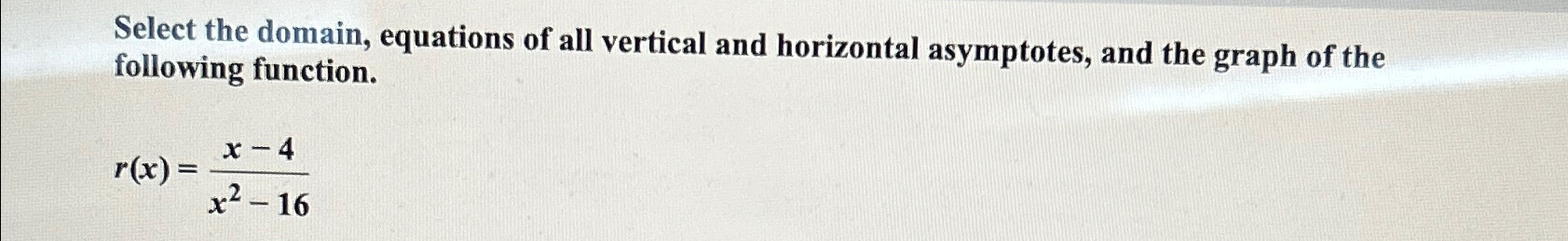 Solved Select the domain, equations of all vertical and | Chegg.com