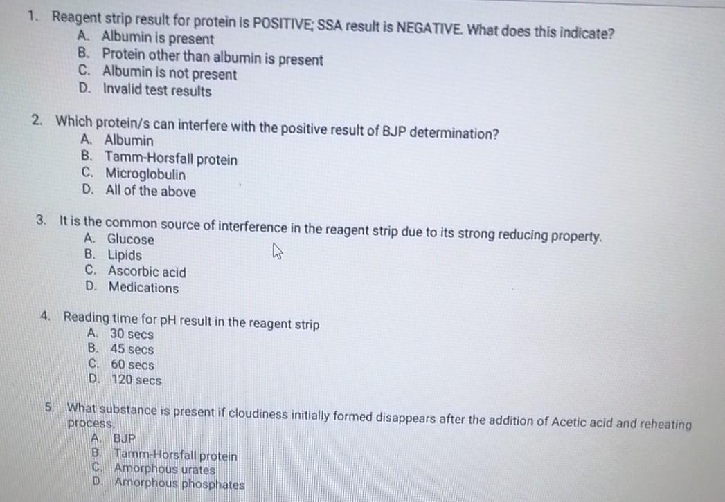 Solved 1. Reagent strip result for protein is POSITIVE SSA | Chegg.com
