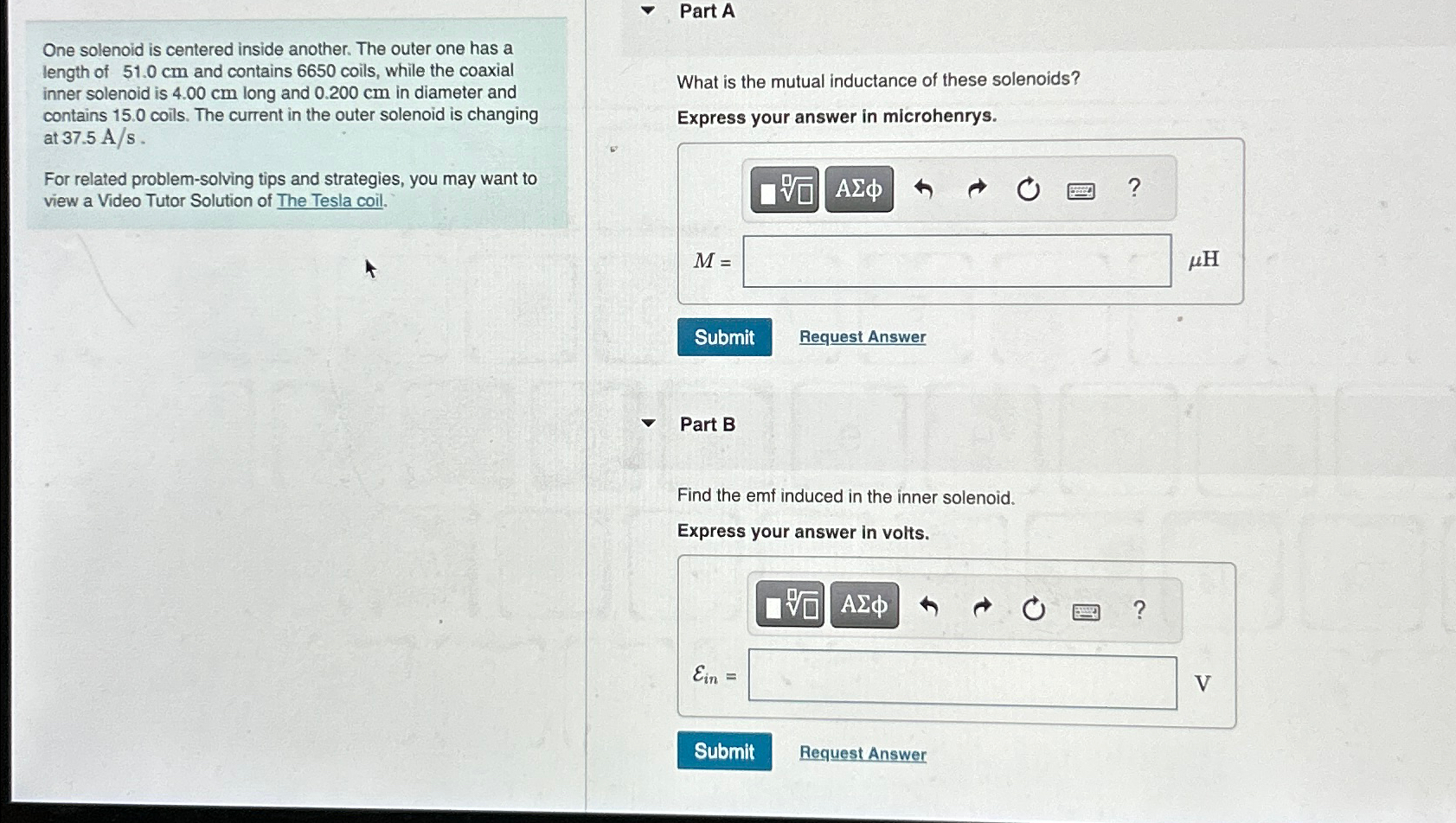 Solved One solenoid is centered inside another. The outer | Chegg.com