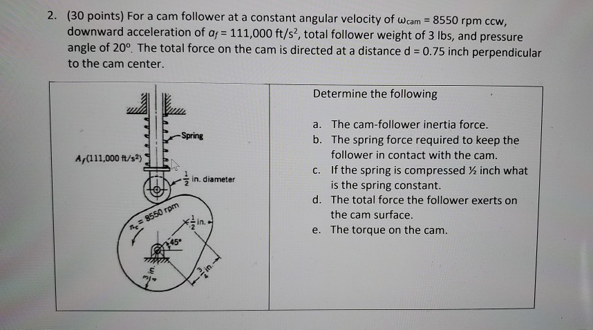 Solved 2. (30 points) For a cam follower at a constant | Chegg.com