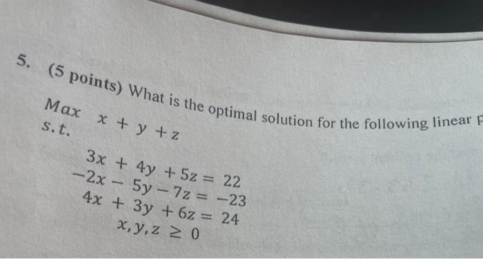 Solved 5. (5 points) What is the optimal solution for the | Chegg.com