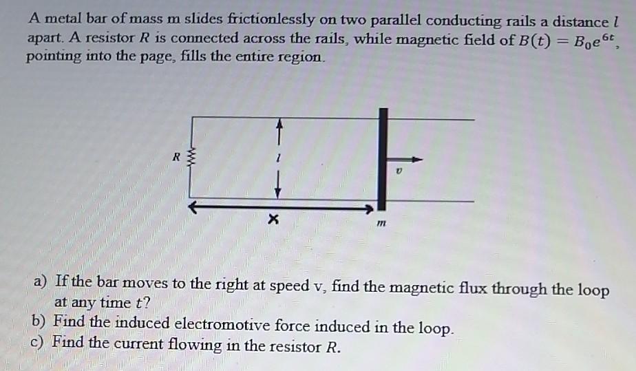 Solved A metal bar of mass m slides frictionlessly on two | Chegg.com