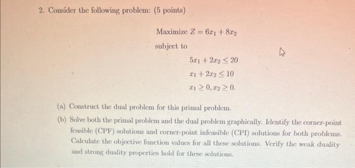 Solved 2. Consider the following problem: (5 points) | Chegg.com