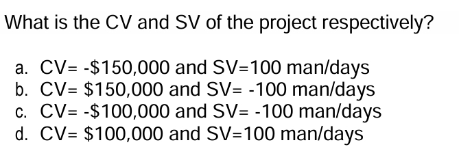 Solved What is the CV and SV of the project | Chegg.com