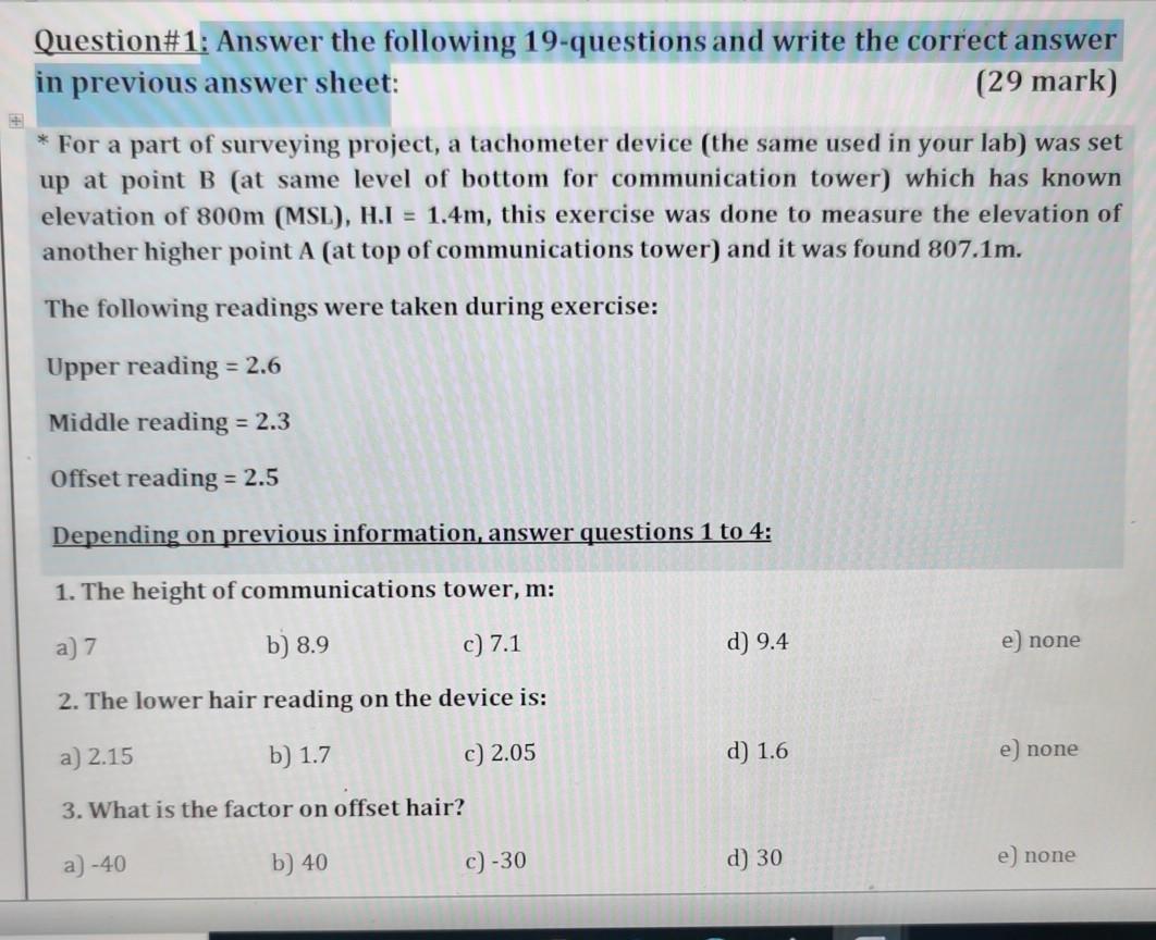 Solved Question#1: Answer the following 19-questions and | Chegg.com