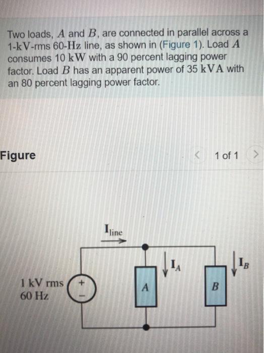 Solved Two loads, A and B, are connected in parallel across | Chegg.com