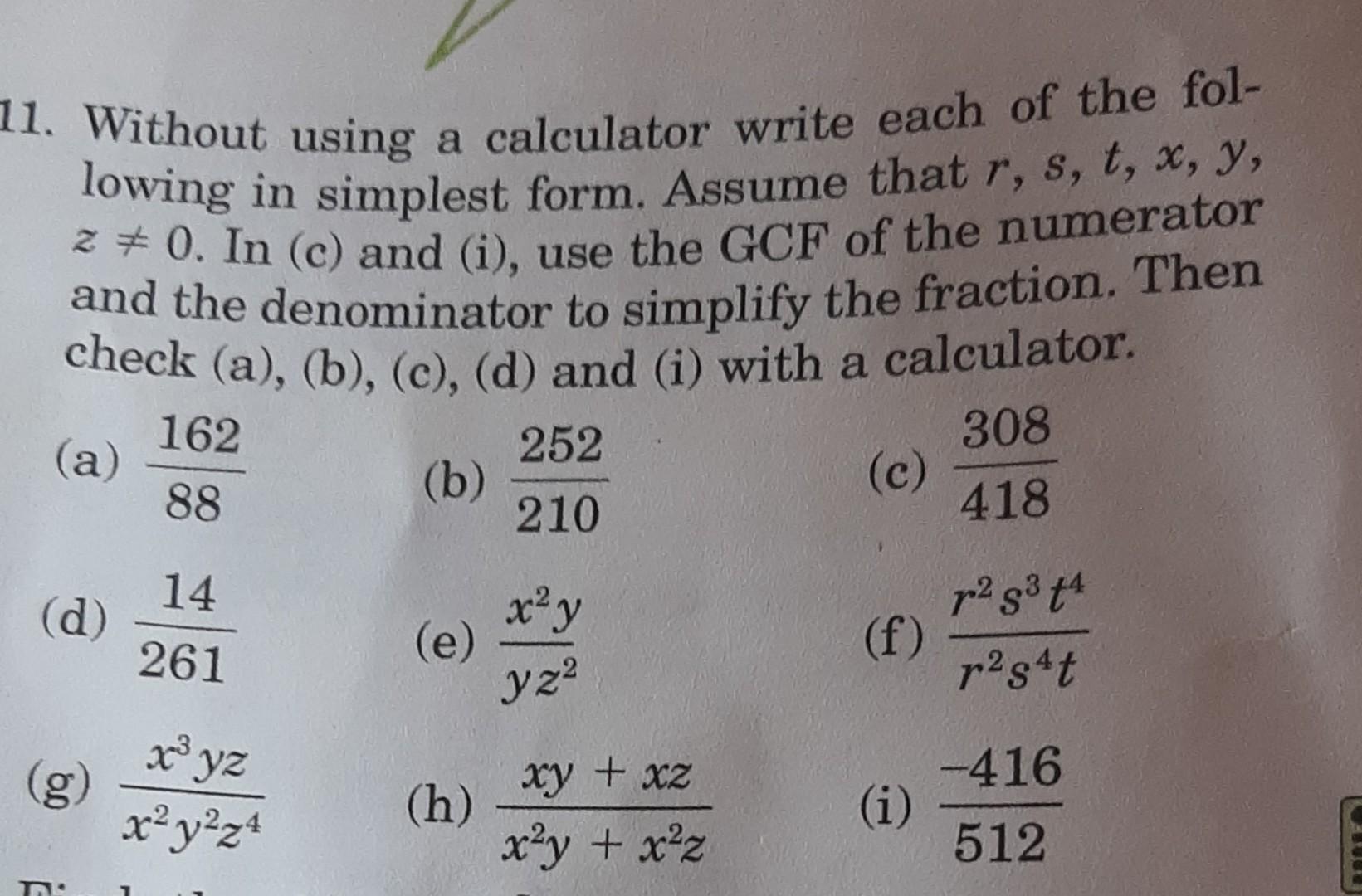 Solved 11. Without using a calculator write each of the | Chegg.com