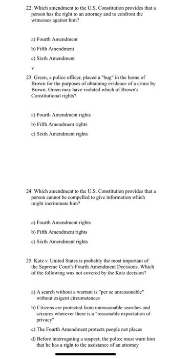 Solved 22. Which amendment to the U.S. Constitution provides | Chegg.com