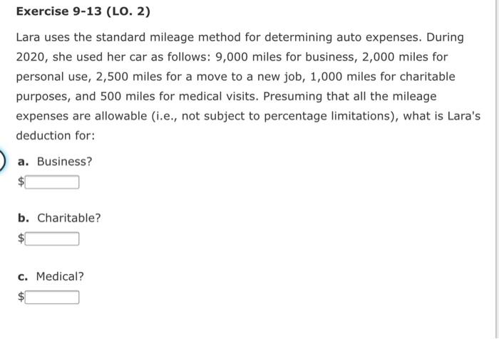 Solved Exercise 9-13 (Algorithmic) (LO. 2) Lara uses the | Chegg.com