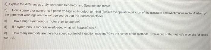 Solved a) Explain the differences of Synchronous Generator | Chegg.com