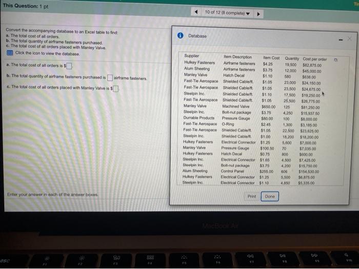Solved convert the accompanying database to an XL table to | Chegg.com