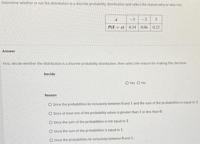 Solved Determine whether or not the distribution is a | Chegg.com