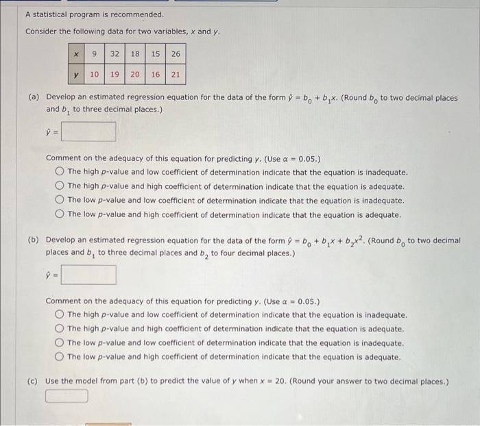 Solved A statistical program is recommended. Consider the | Chegg.com