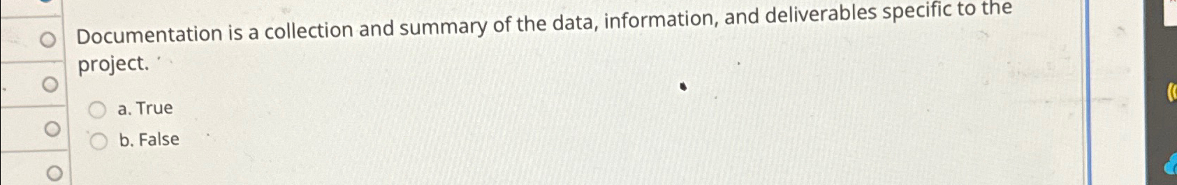 Solved Documentation is a collection and summary of the | Chegg.com