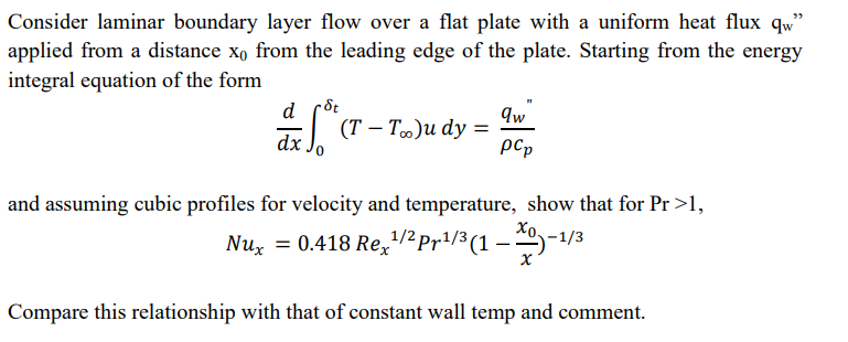 Consider laminar boundary layer flow over a flat | Chegg.com