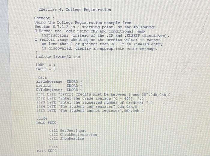 Solved ; Exercise 4: College Registration Corment ! Using | Chegg.com Solved ; Exercise 4: College Registration Corment ! Using | Chegg.com