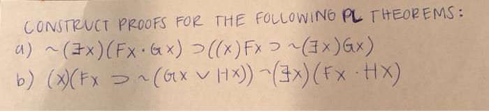 Solved CONSTRUCT PROOFS FOR THE FOLLOWING PL THEOREMS: a) | Chegg.com