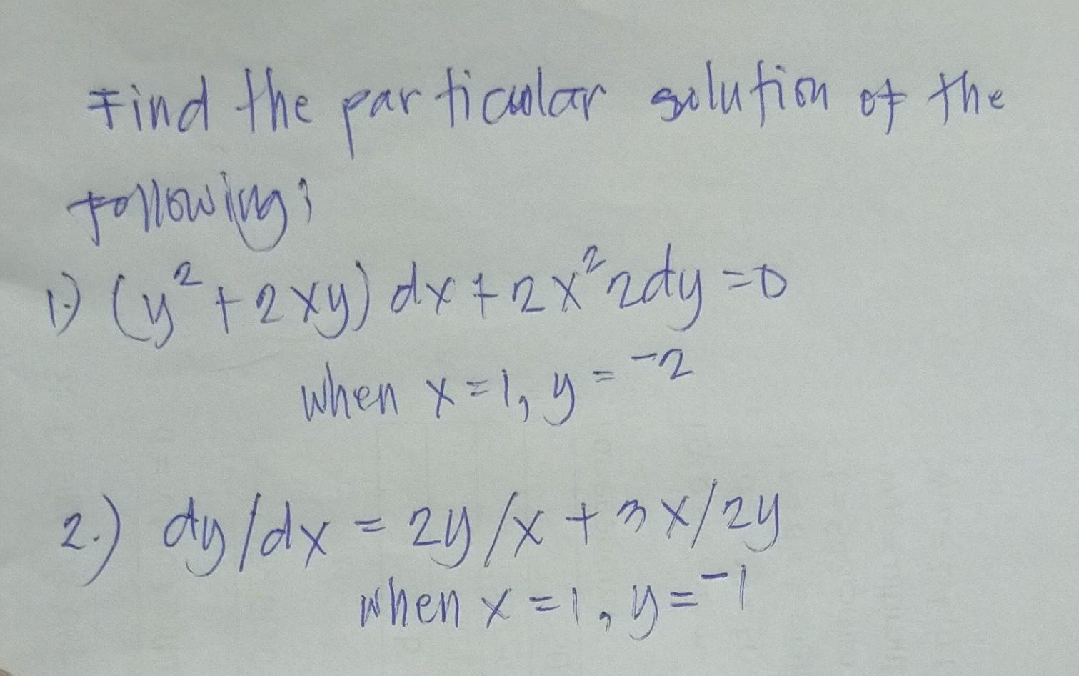 Solved Find the particular solution of the equation on the | Chegg.com